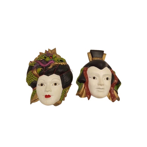 Vintage | Accents | Vintage Plaster Asian Wall Masks Geisha Wall Mask ...